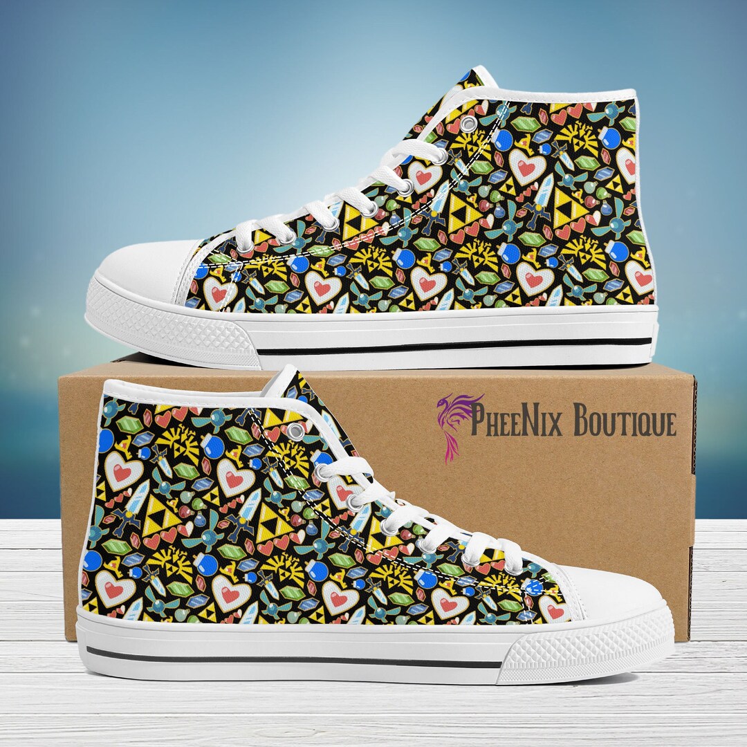 Zelda Pattern High Top Sneakers, High Top Shoes, Breath of the Wild ...