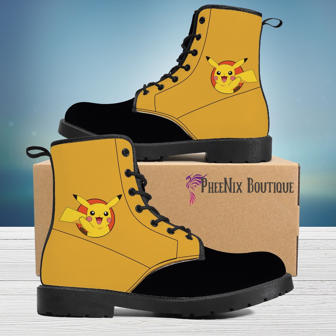 Custom Pikachu Inspired Vegan Leather Combat Boots, Pokemon Go, Adult ...
