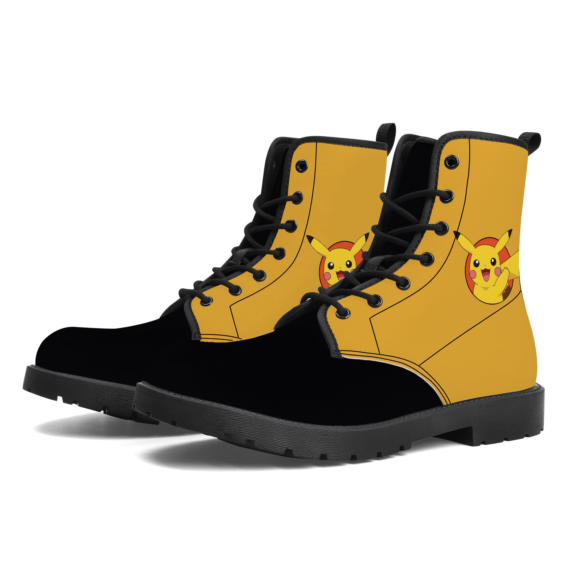 Custom Pikachu Inspired Vegan Leather Combat Boots Pokemon - Etsy