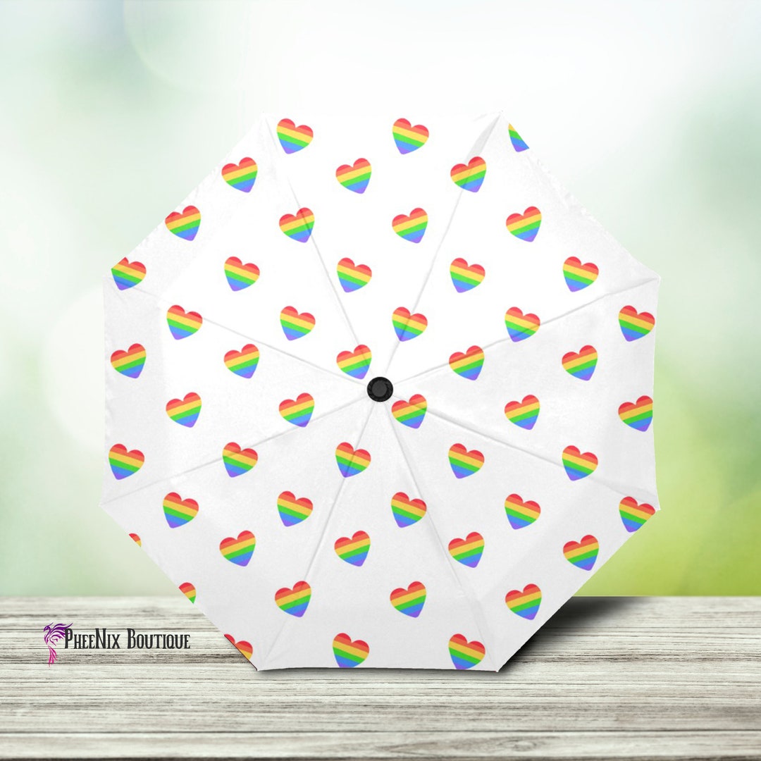 Pride Flag Hearts Anti-uv Automatic Foldable Umbrella Custom Umbrella ...