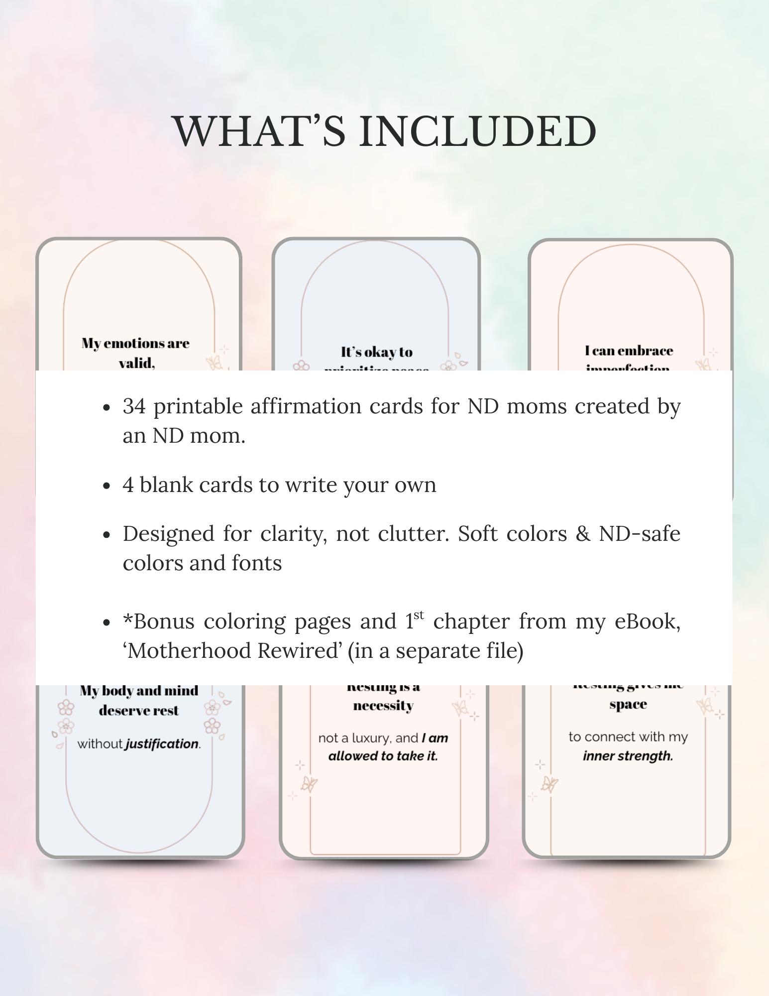 Self-care Affirmation Cards for Neurodivergent Moms | Printable Mental ...