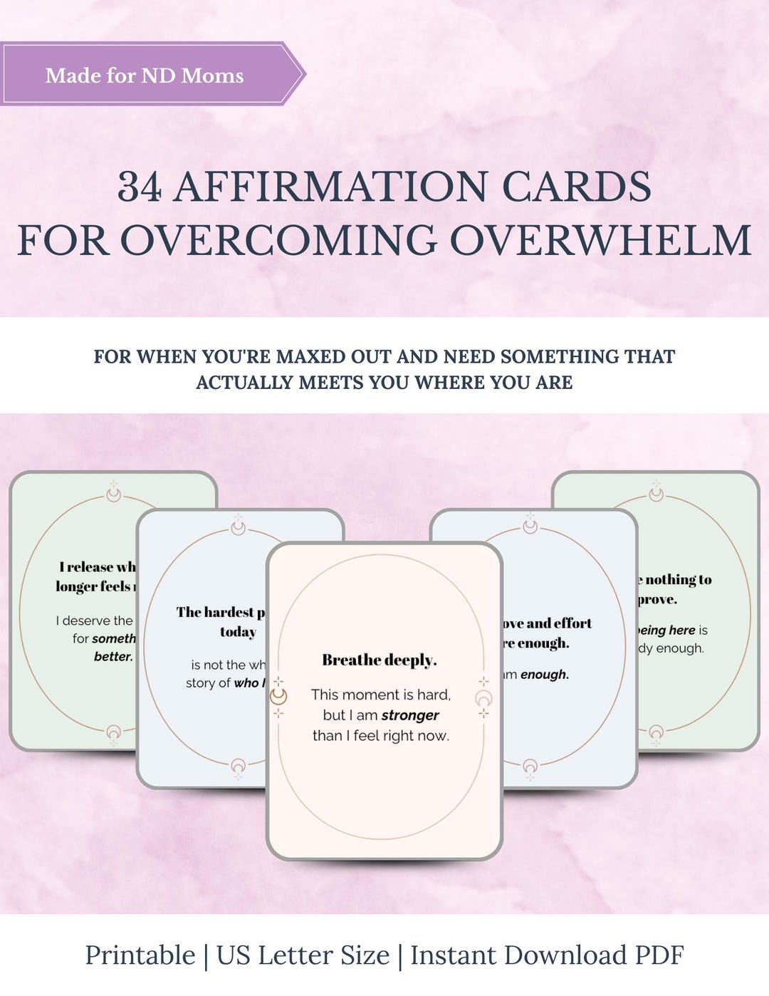 Overcoming Overwhelm Affirmation Cards for ND Moms | Printable Deck for ...