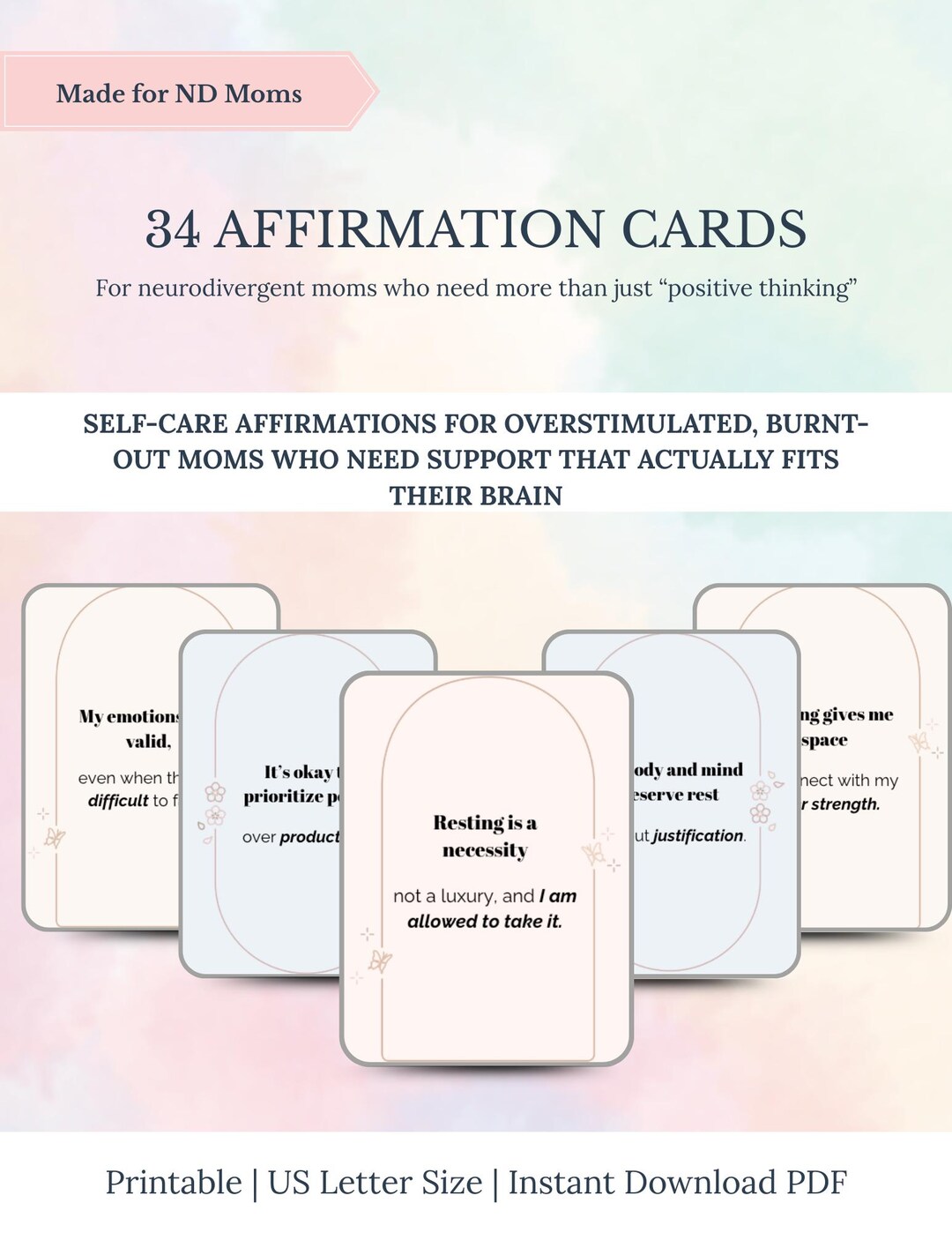 Self-care Affirmation Cards for Neurodivergent Moms | Printable Mental ...