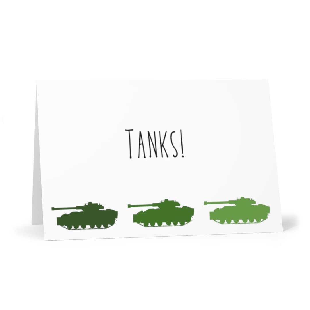 Tanks 7-pack Kids Birthday Thank You Cards With Envelopes Green - Etsy