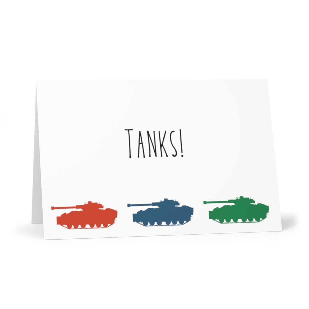 Tanks 7-pack Kids Birthday Thank You Cards With Envelopes Multi-color ...