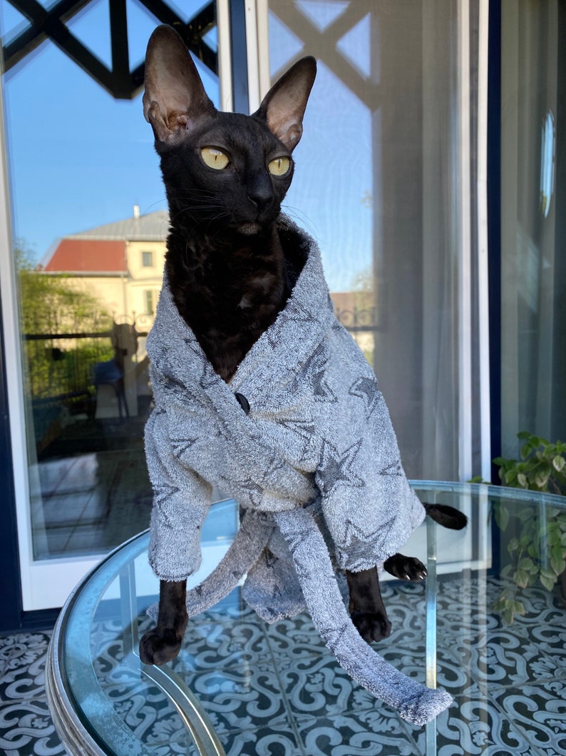 Kotomoda CAT WEAR Bathrobe grey stars | Etsy