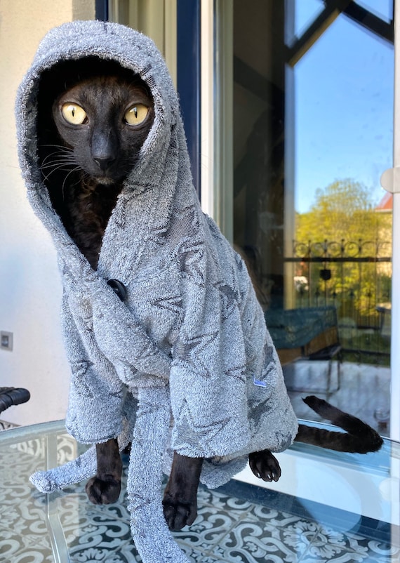 Kotomoda CAT WEAR Bathrobe grey stars | Etsy