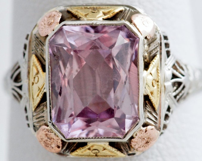 Antique Art Deco 14K Tri-tone Gold Pink Stone Ring Size 6 3/4 - Etsy