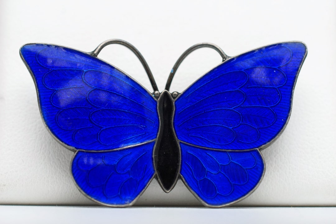 Signed VB Volmer Bahner Denmark Sterling Silver 925 Black Blue Enamel ...