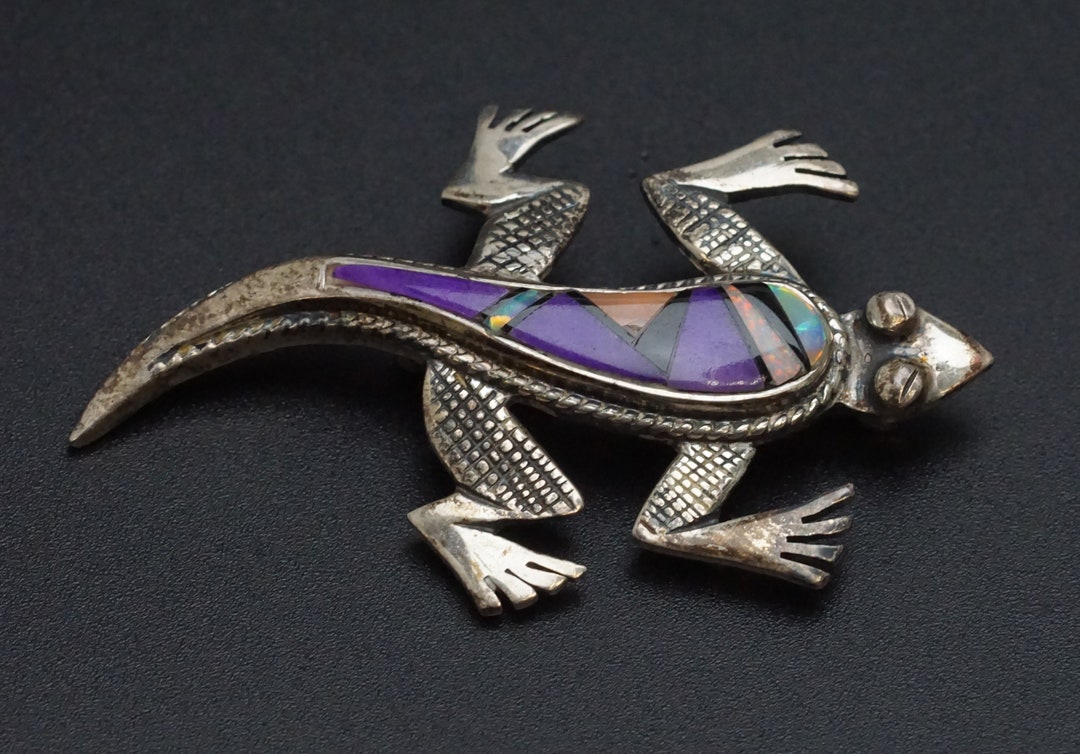 Native American Indian Handcrafted Lizard Gecko Pin Brooch Multi ...