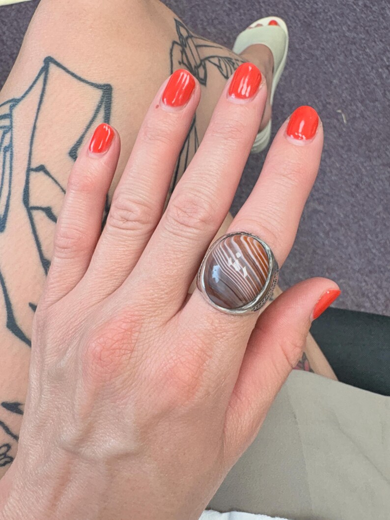 Vintage New Mexican Banded Agate Ring in Sterling Silver Bell Trading ...