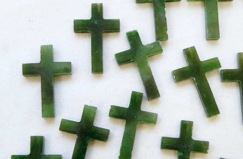 1 1/8" Genuine Green Jade Cross Pendant Jewelry Making Crafting Pre ...
