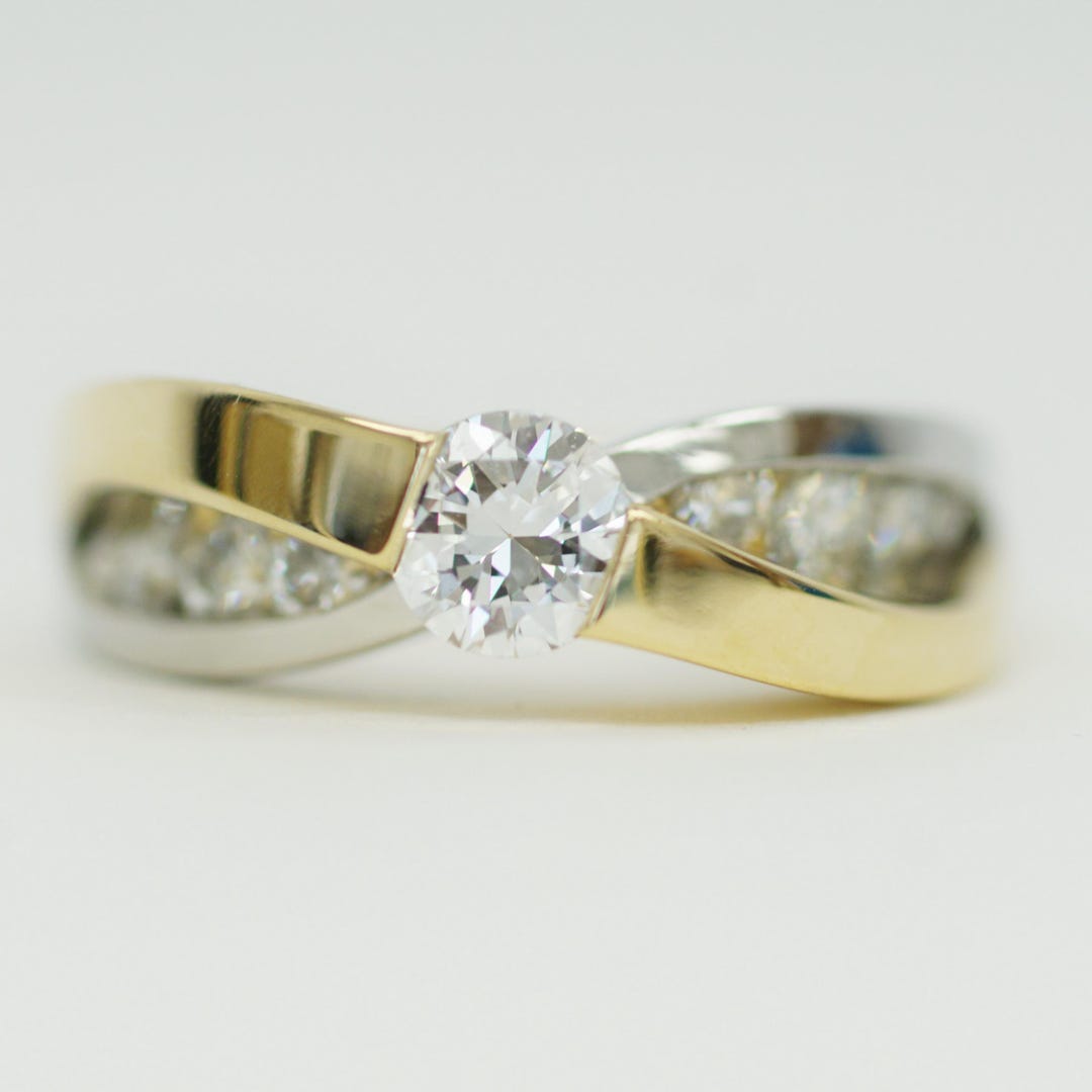 PAUL KLECKA Platinum & 18K Diamond Crossover Ring Two Tone Tension Set ...