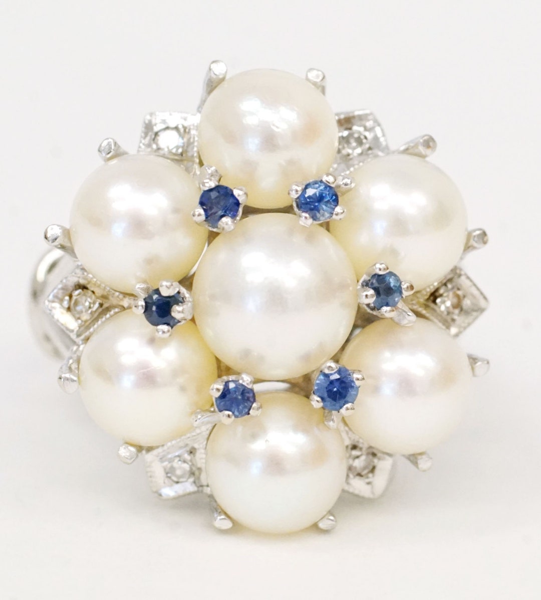 Antique Edwardian 14K White Gold Pearl Cluster Ring With Natural Earth ...