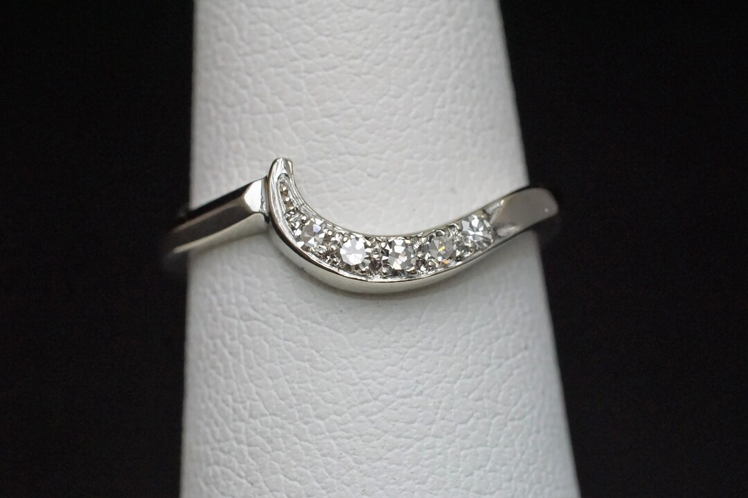 Vintage 14K White Gold Diamond Crescent Ring Guard - Size 5.25 - Etsy
