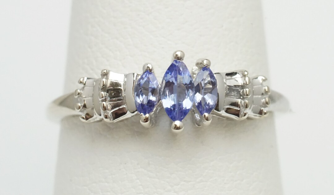 Signed STS Chuck Clemency 3 Stone Marquise Tanzanite & Diamond Accent ...