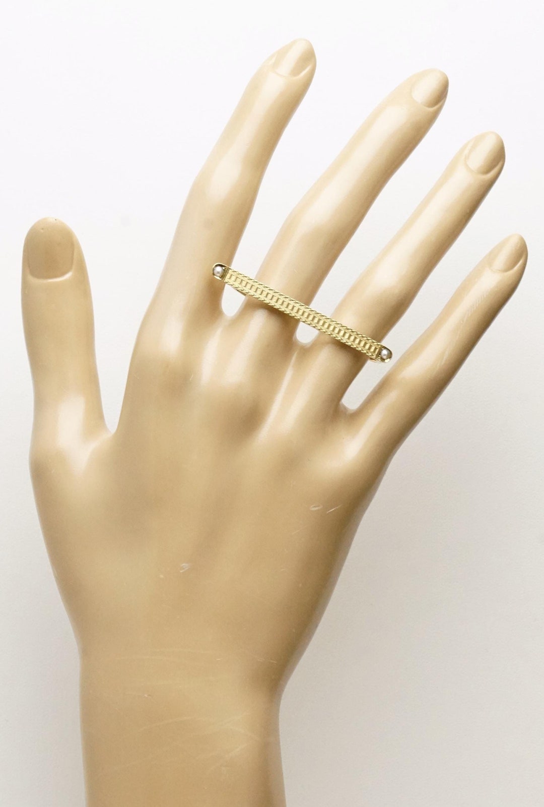 One of a Kind Handmade 14K Yellow Gold Two Finger Ring With Seed Pearls ...