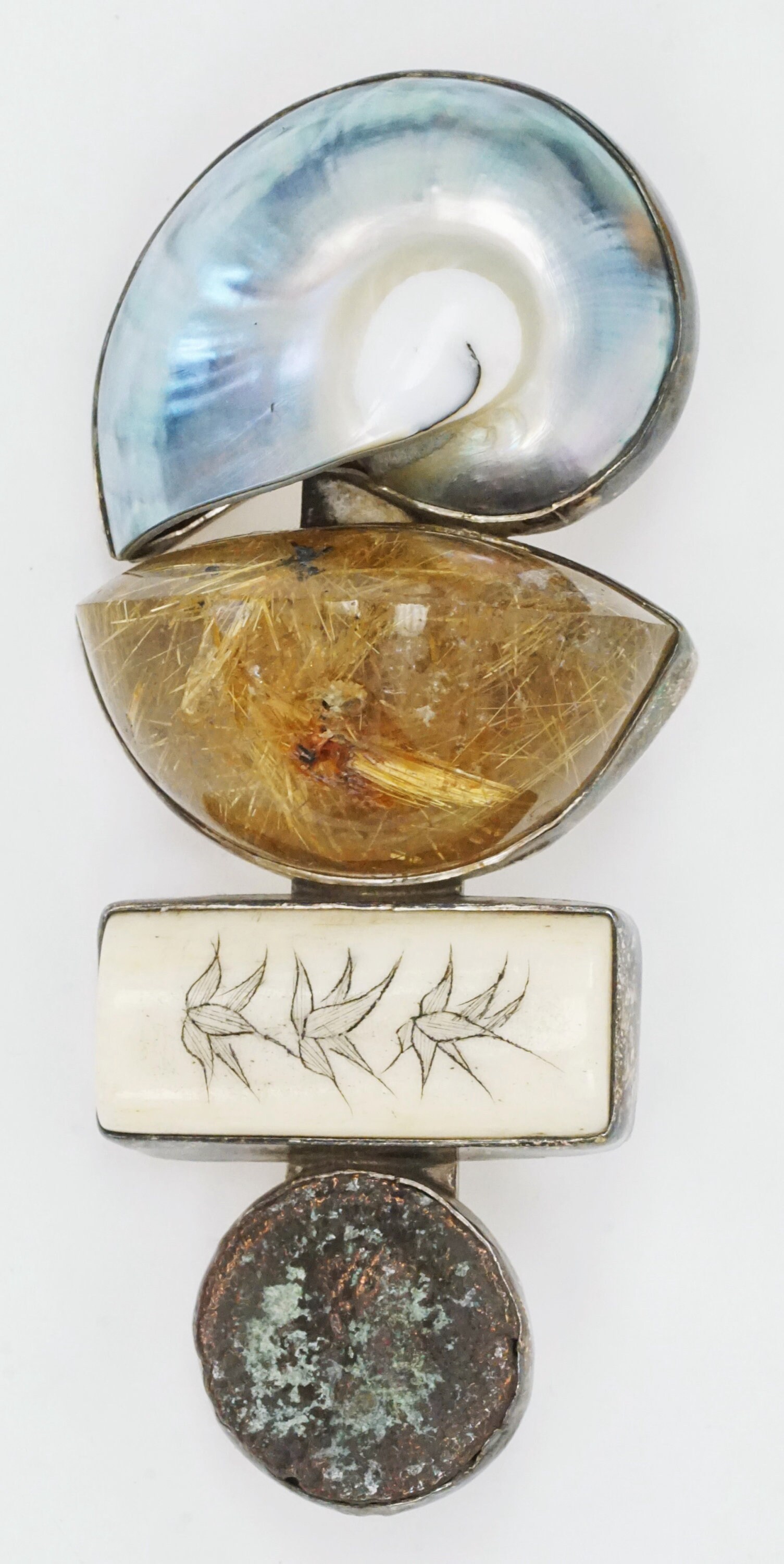 Signed Rebecca Collins Pin Brooch Sterling Shell Rutilated | Etsy