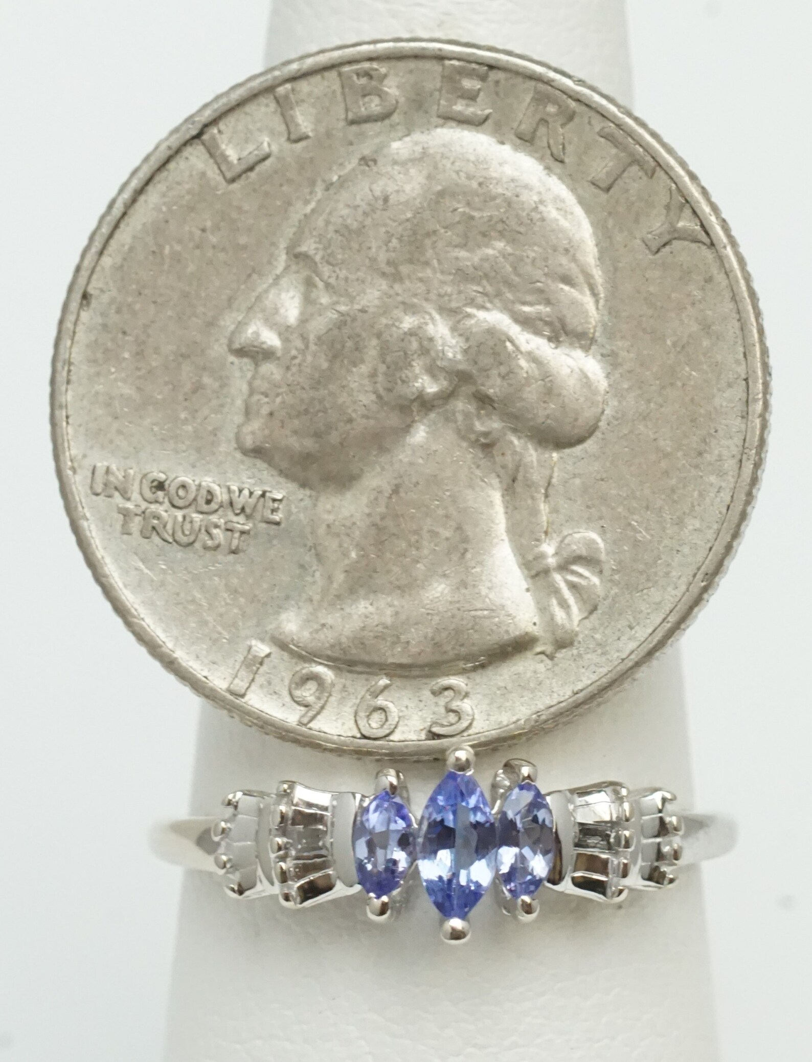 Signed STS Chuck Clemency 3 Stone Marquise Tanzanite & Diamond Accent ...