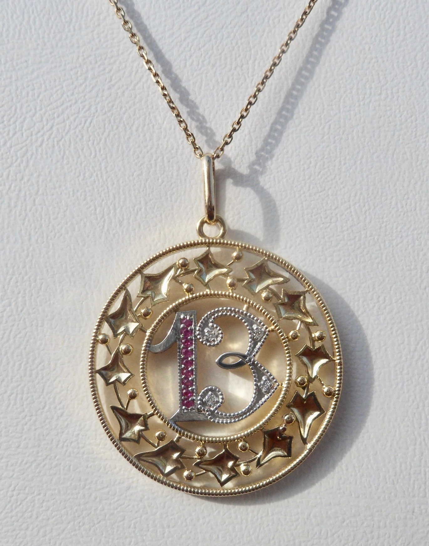 Vintage ' Lucky Number 13 ' Charm / Love Pendant 18k - Etsy