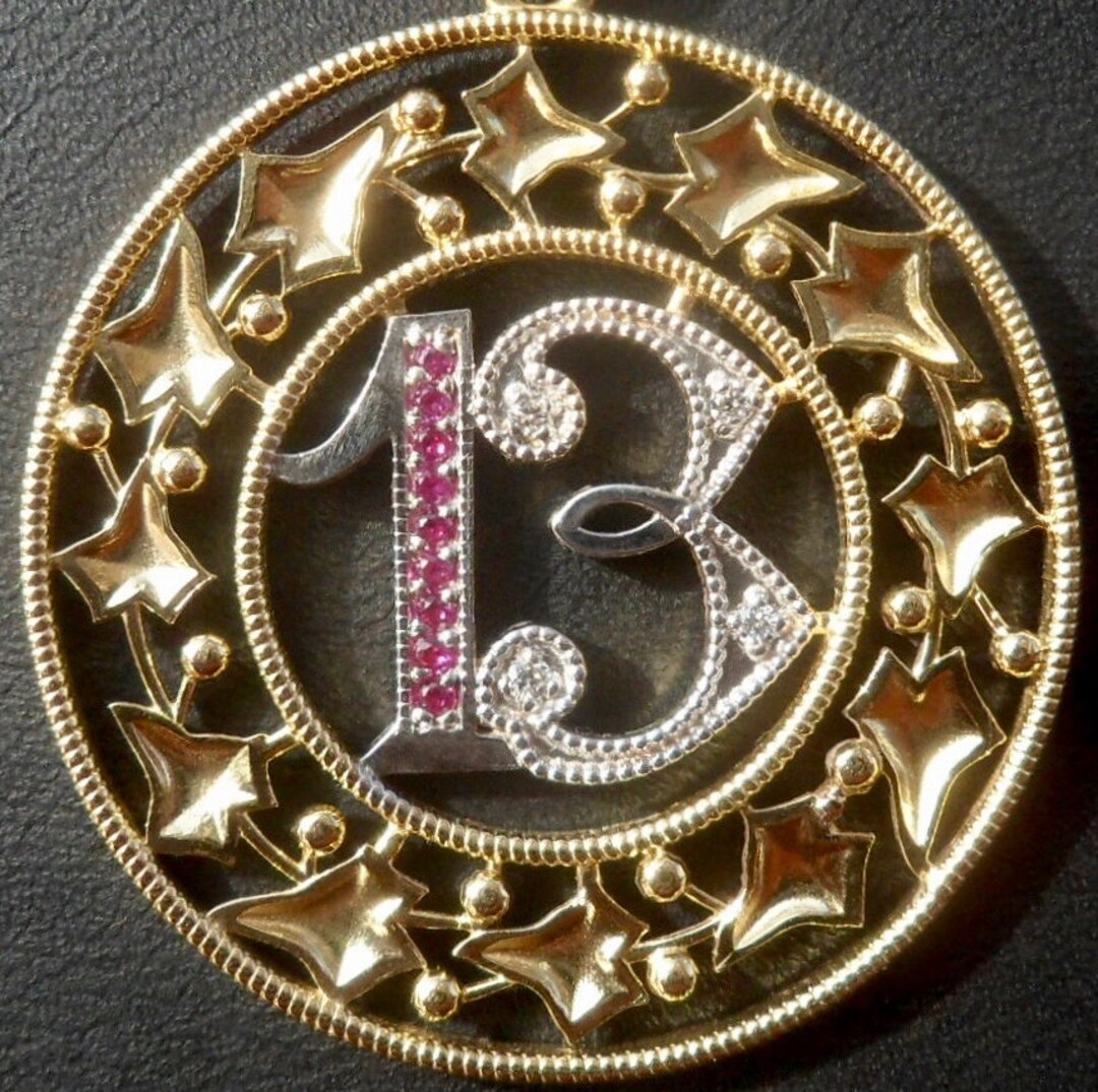 Vintage ' Lucky Number 13 ' Charm / Love Pendant, 18k Gold - Etsy