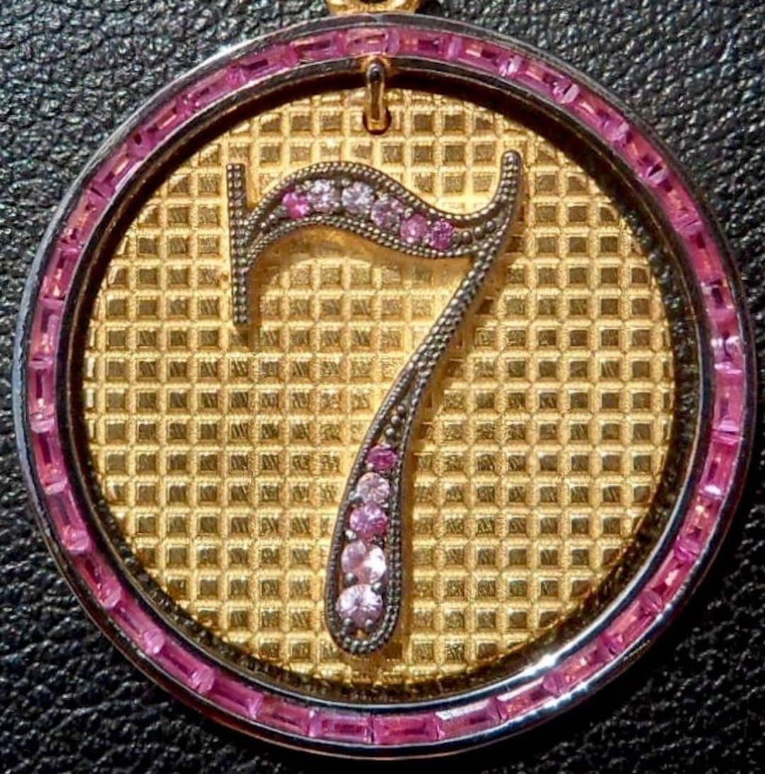 Vintage ' Lucky 7 ' Charm / Lucky Pendant, Pink Sapphires, 18k Gold - Etsy