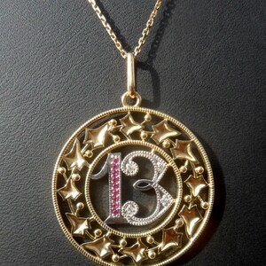 Vintage ' Lucky Number 13 ' Charm / Love Pendant, 18k Gold - Etsy