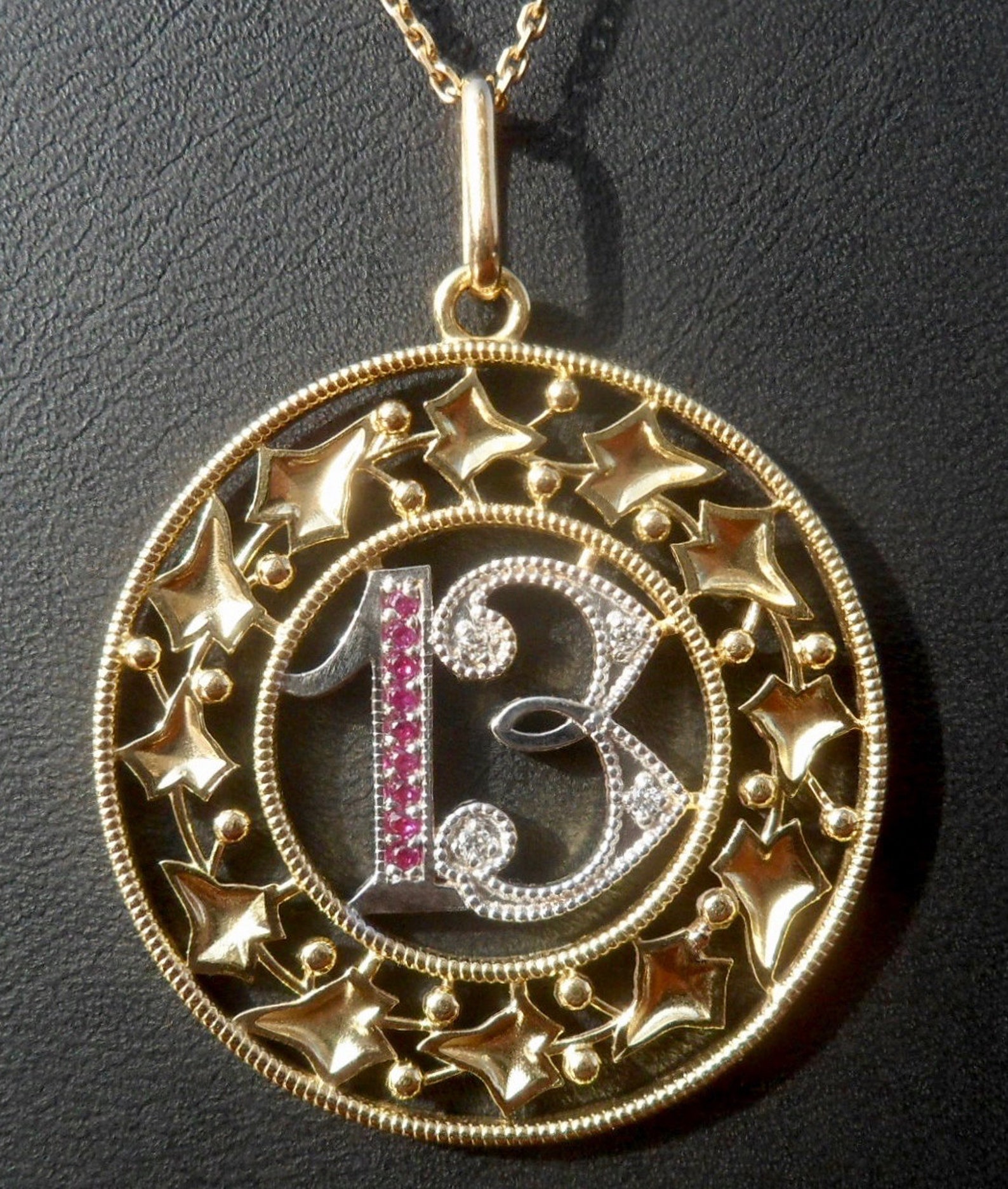 Vintage ' Lucky Number 13 ' Charm / Love pendant 18k | Etsy