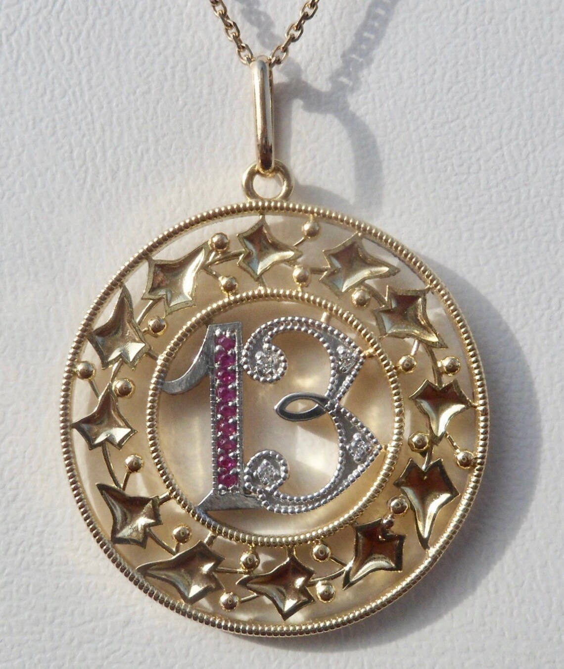 Vintage ' Lucky Number 13 ' Charm / Love Pendant 18k - Etsy