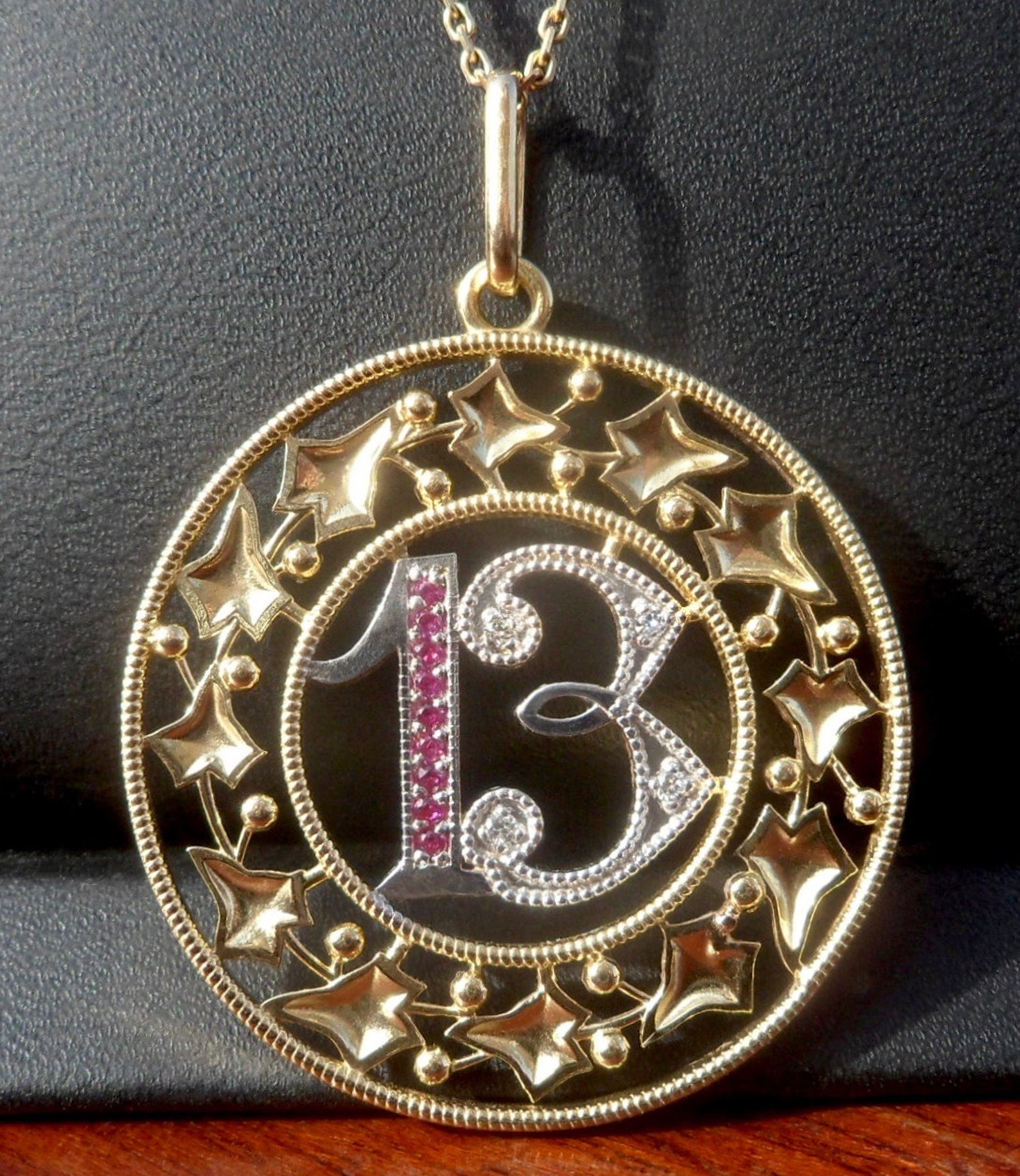 Vintage ' Lucky Number 13 ' Charm / Love pendant 18k | Etsy