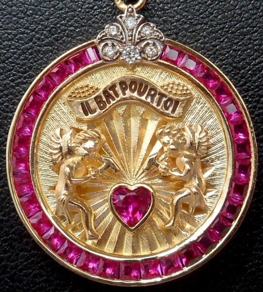 Vintage French ' Il Bat Pour Toi ' Charm / Love Pendant, Signed, 18k ...
