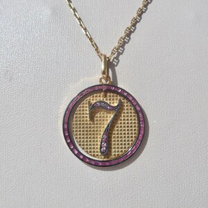 Vintage ' Lucky 7 ' Charm / Lucky Pendant, Pink Sapphires, 18k Gold - Etsy