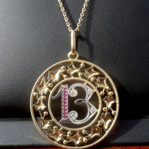 Vintage ' Lucky Number 13 ' Charm / Love Pendant, 18k Gold - Etsy