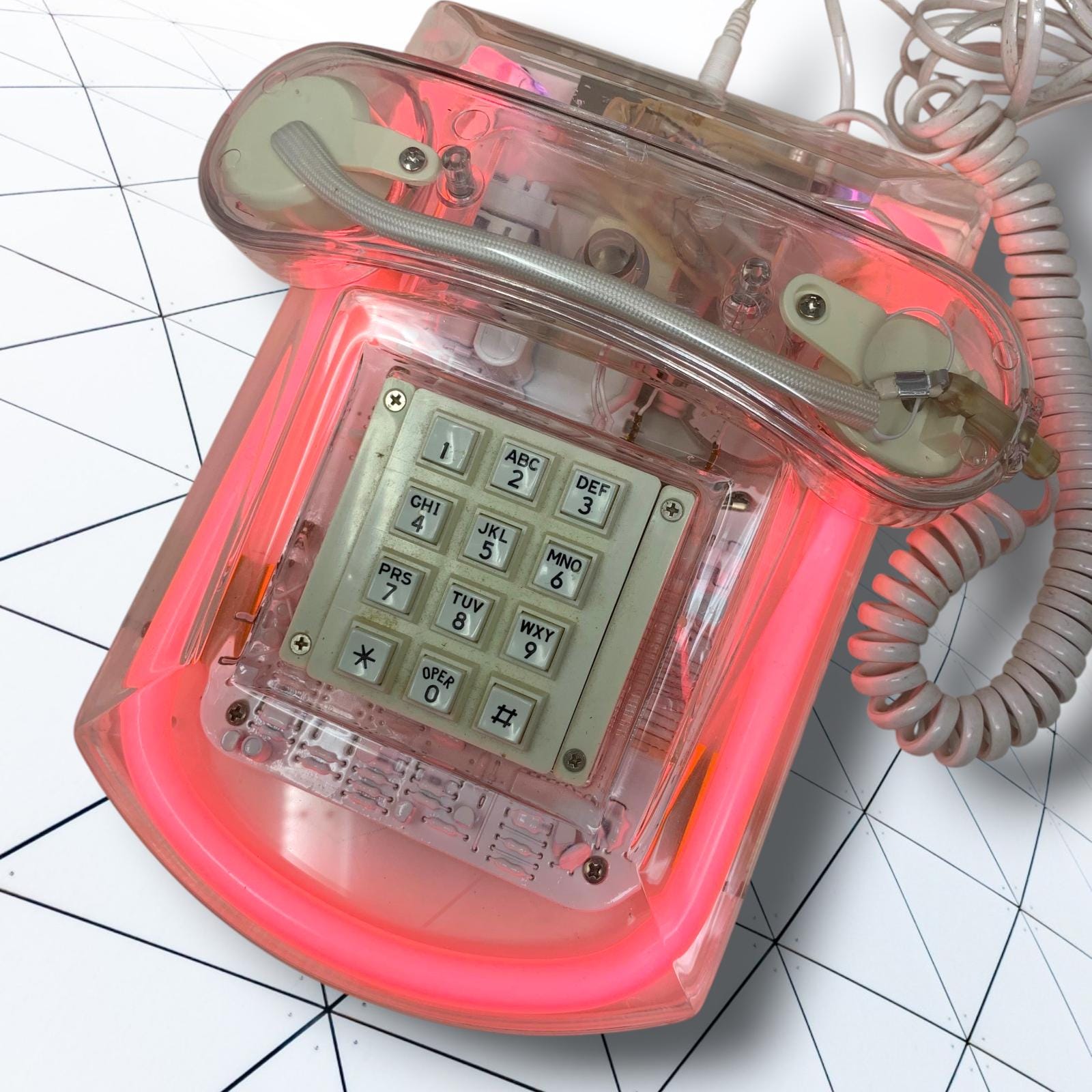 Vintage 1980's Roxanne NEON Hot Pink Phone Light up Transparent 9221-8 ...