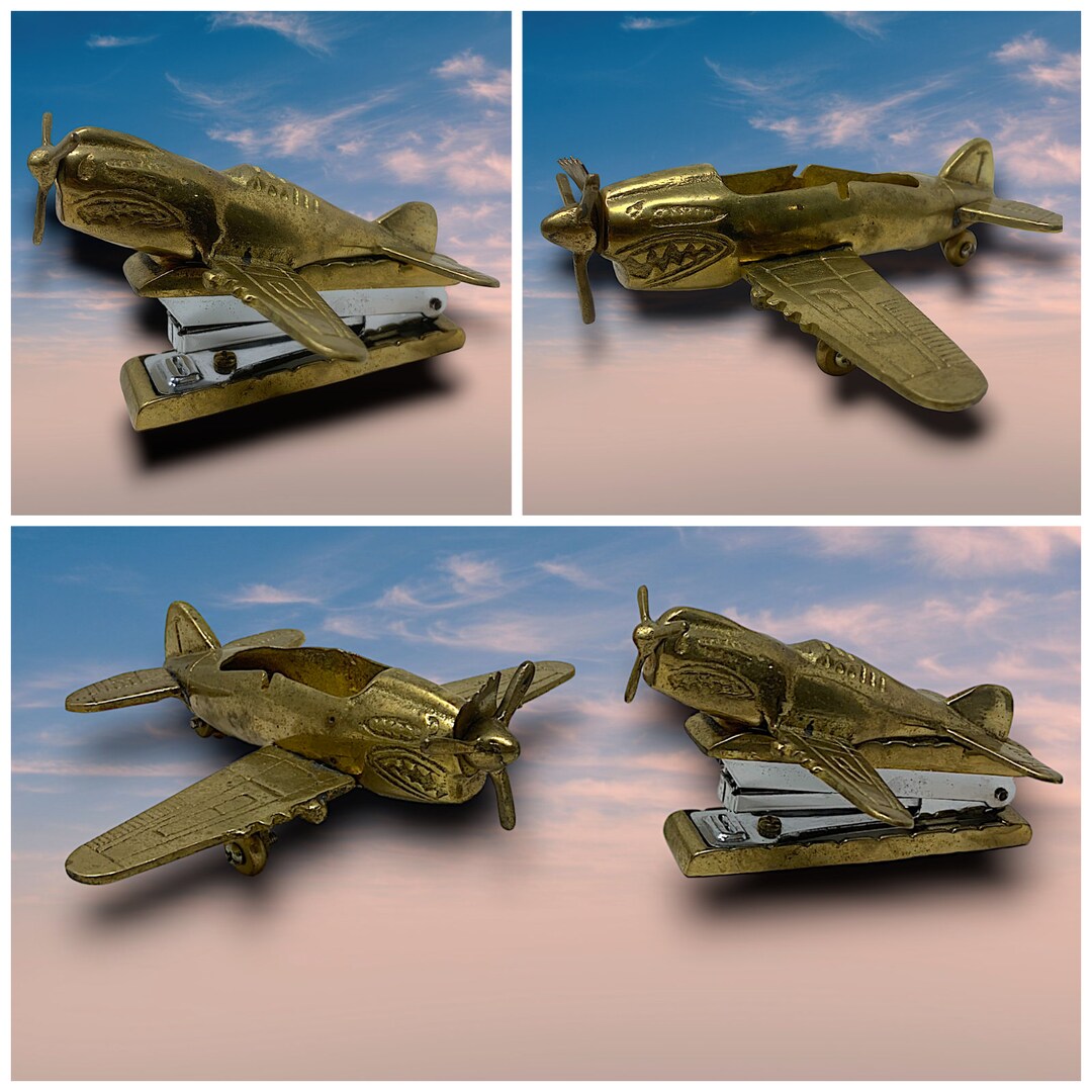 Vintage Brass P-51D Mustang WWII Fighter Airplane Mini Stapler & Tape ...