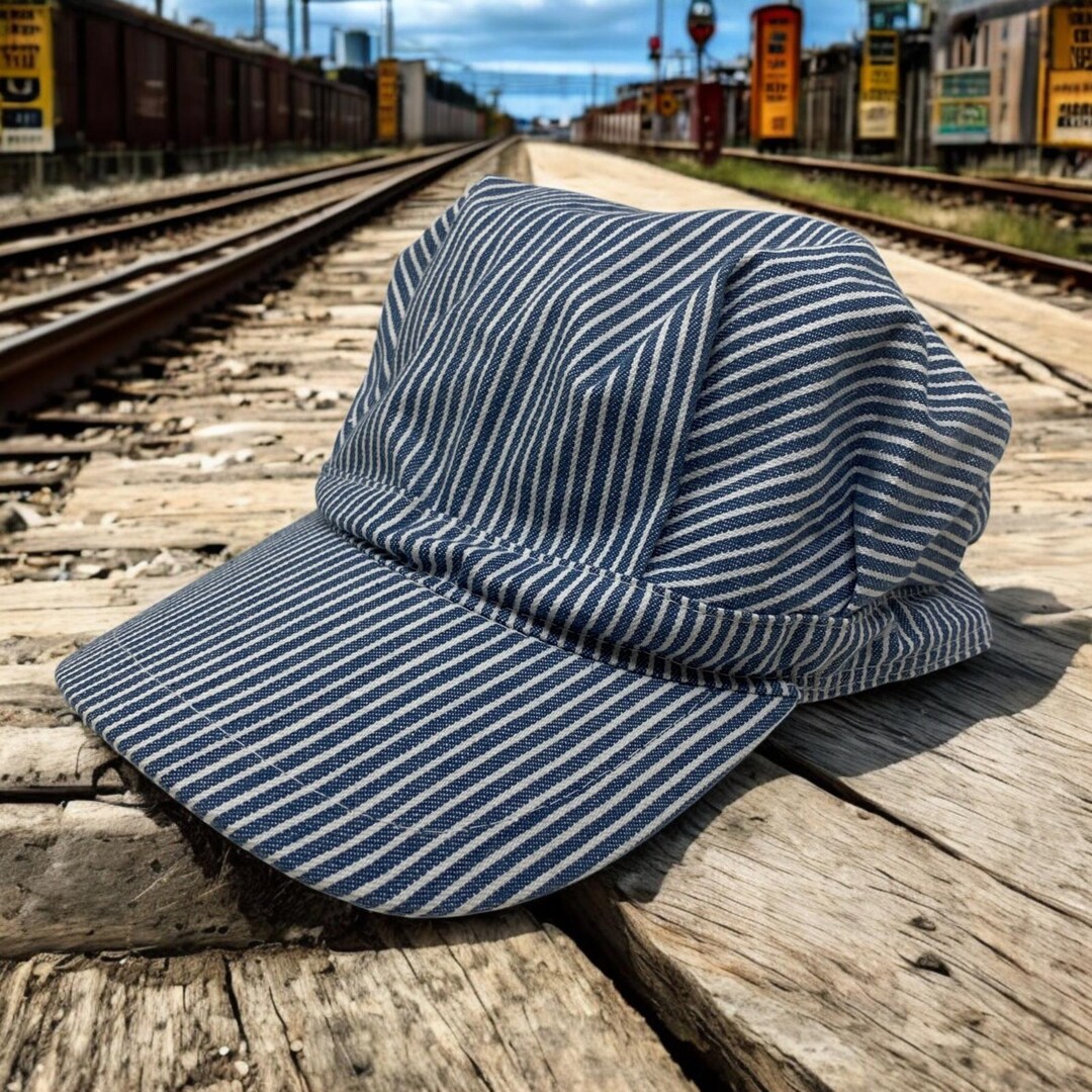 Vintage Jacobson Engineer Train Conductor Hat Blue White Pinstripes ...