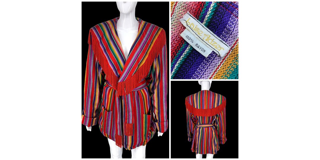 Vintage 1980's Laise Adzer Art to Wear Fringed Belted Coat Jacket ...