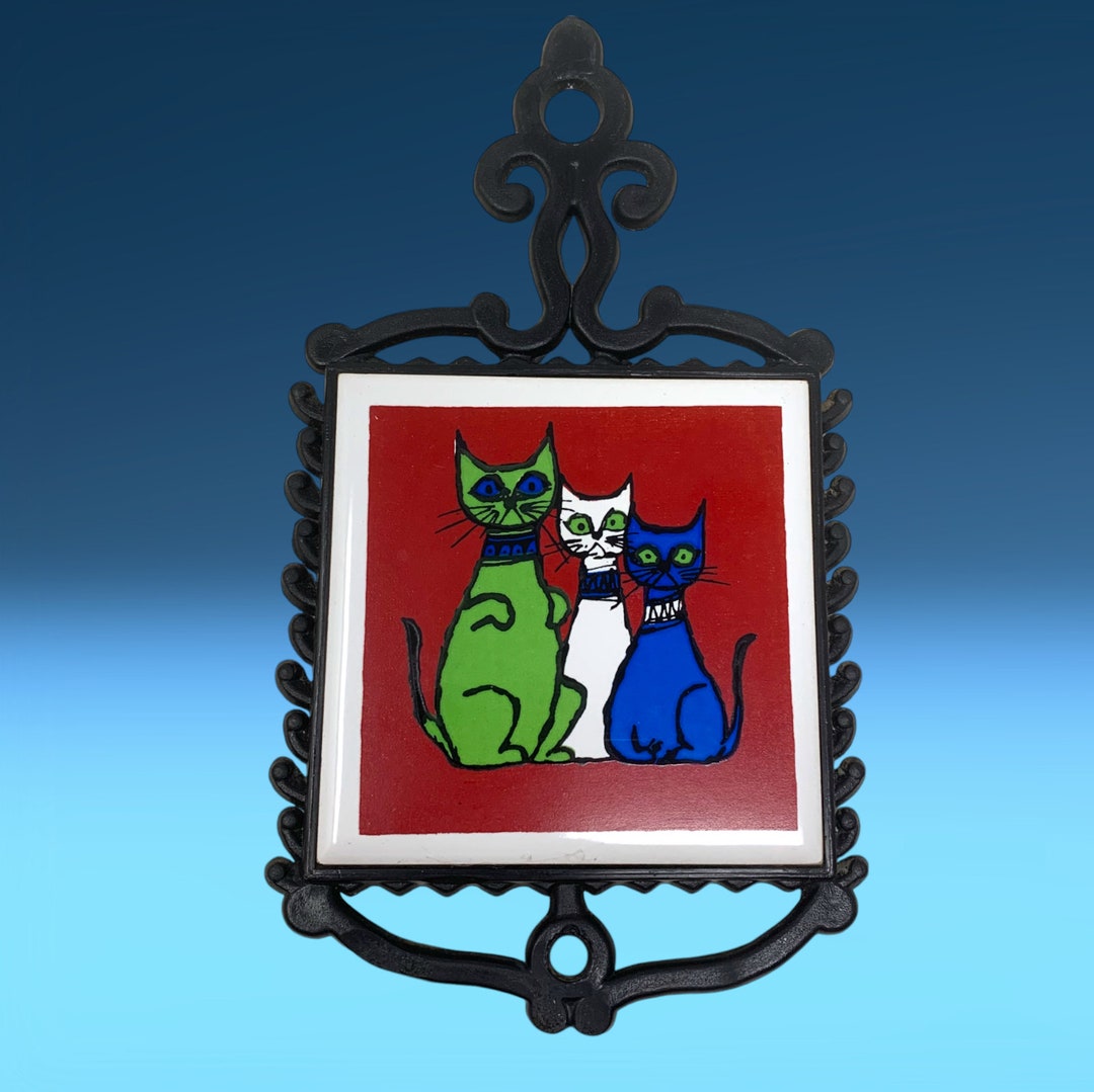 Vintage Mid Century Triple Kitty Cat Ceramic Tile Trivet Japan MCM ...