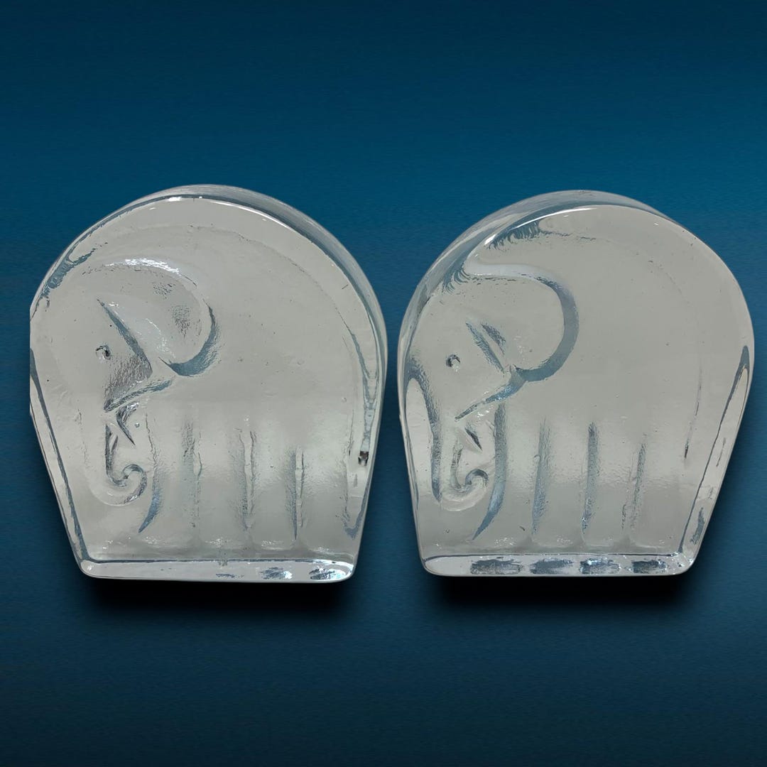 Vintage Blenko Glass Elephant Bookends X Joel Myers Mid Century Modern ...