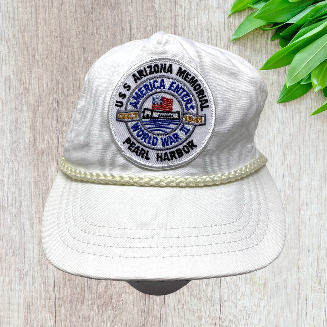 Vtg USS Arizona Memorial WWII Pearl Harbor Snapback Hat White Rope Trim ...