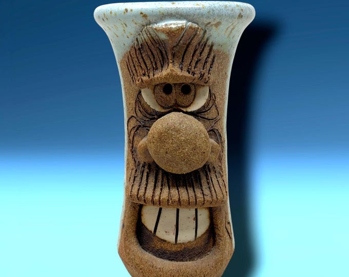 Vintage Artisan Pottery Stoneware Funny Mustache Face Man Handled ...