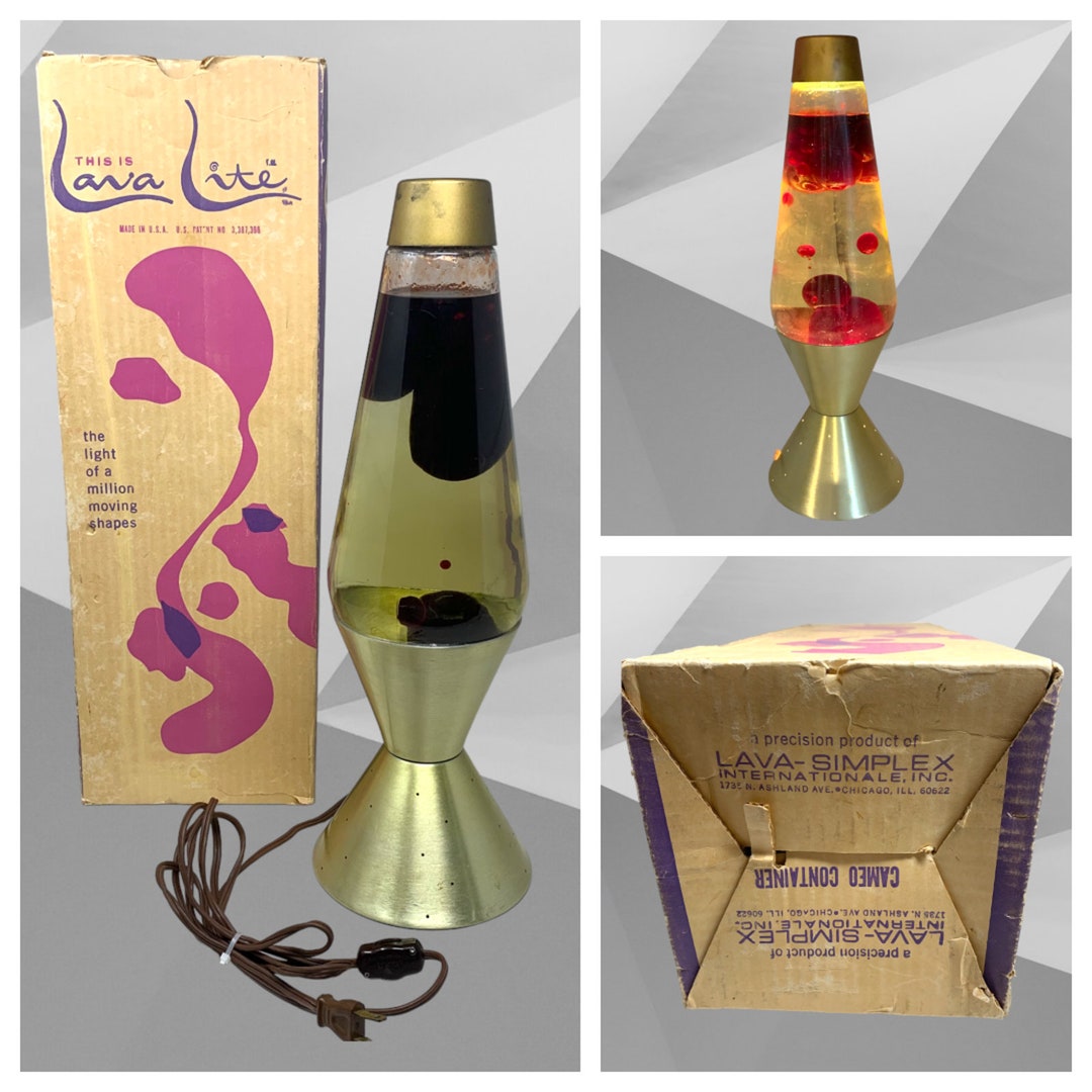 Vintage Lava Lite Gold Starlite Base Lamp Red Lava Original Box Made in ...