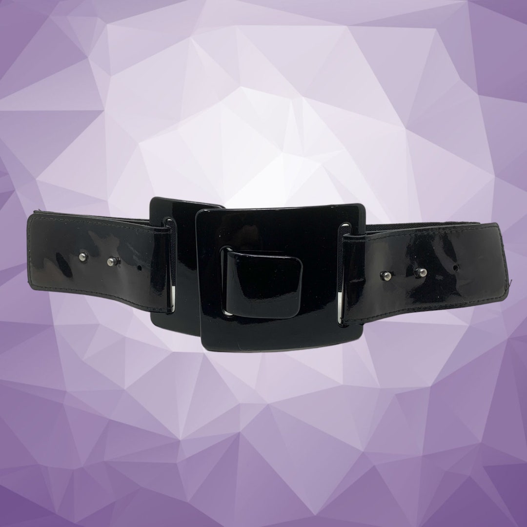 Vintage 1980's Acrylic 2 Piece Buckle Black Stretch Waist Cinch Belt ...