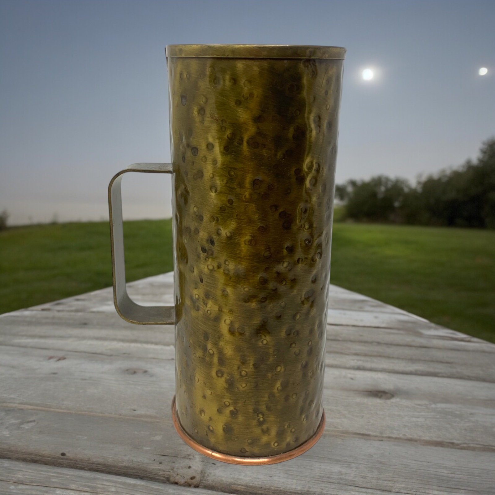 Vintage Hammered Brass Tankard Stein Mug Handled Vessel 8 Tall - Etsy