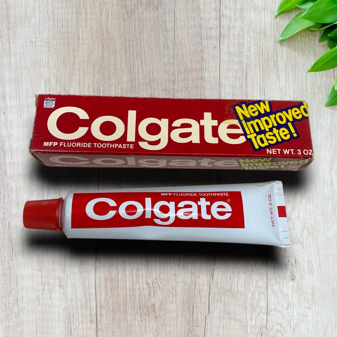Vintage 1983 NEW Colgate Toothpaste MFP Fluoride Metal Tube Boxed TV ...