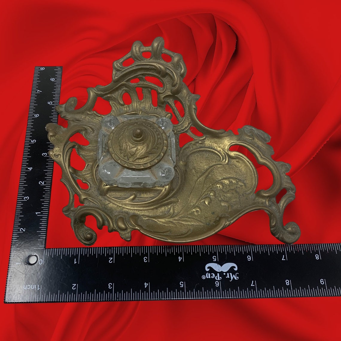 Vintage Ornate Andrea X Sadek Brass Inkwell Crystal Well Hollywood ...