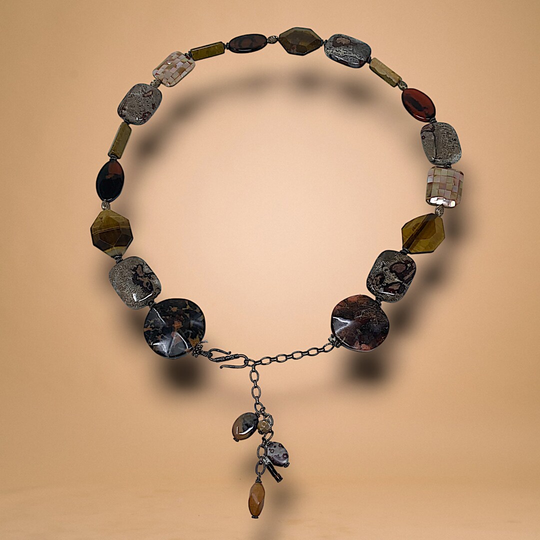 Vintage Artisan Made Assorted Natural Polished Stone Chain Belt Sz M ...