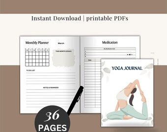Minimalist Yoga Journal Printable Digital Fitness Planner Pack Mindful ...