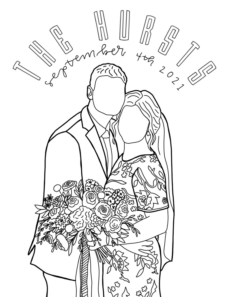 Custom Wedding Coloring Page | Personalized Event Coloring Pages for ...