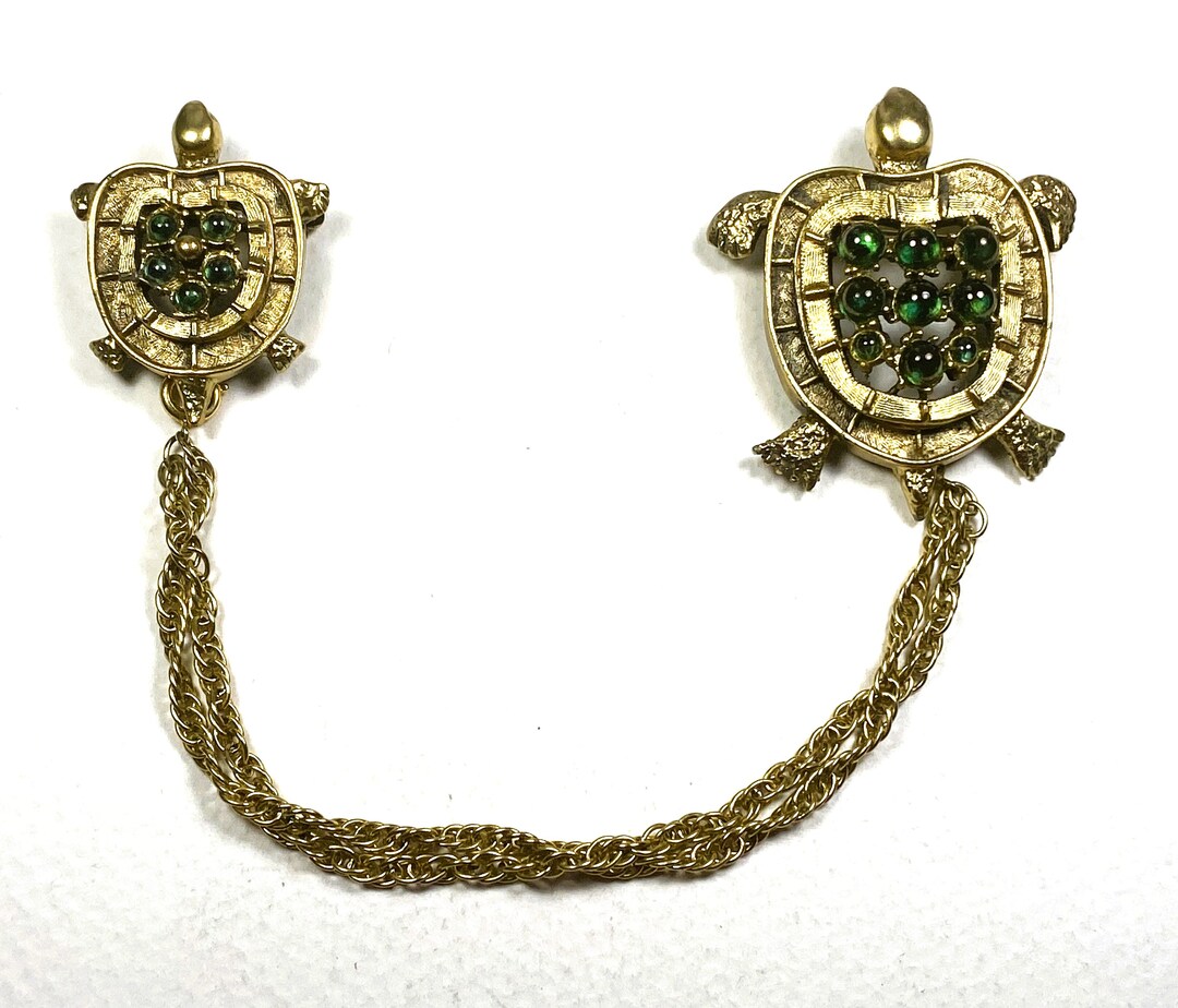 Vintage Tortolani Turtle Brooch Pendant Gold Green Stones Designer ...